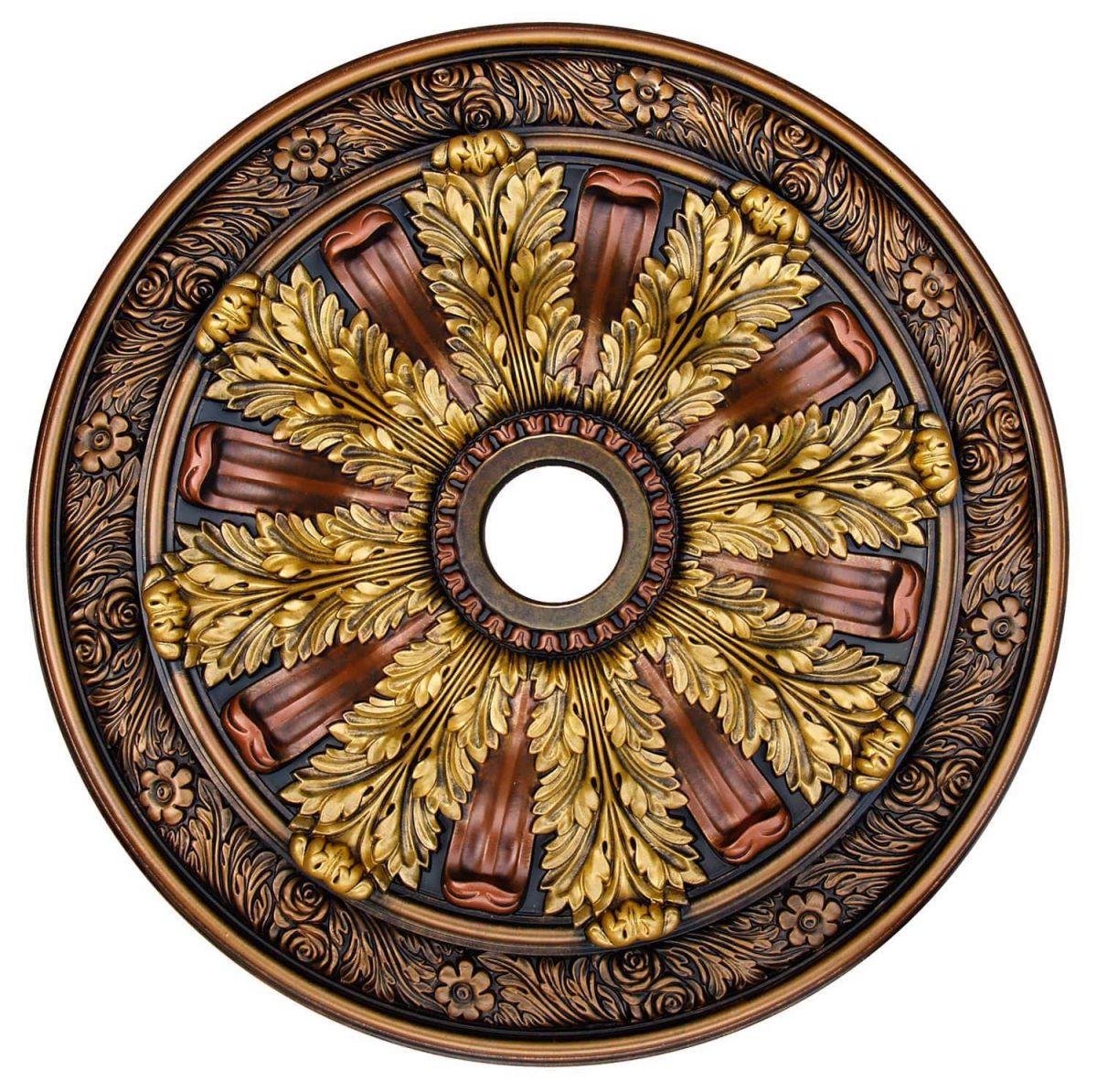 Hand Painted Ceiling Medallion 30 in. Finished in Bronze, Copper, Gold